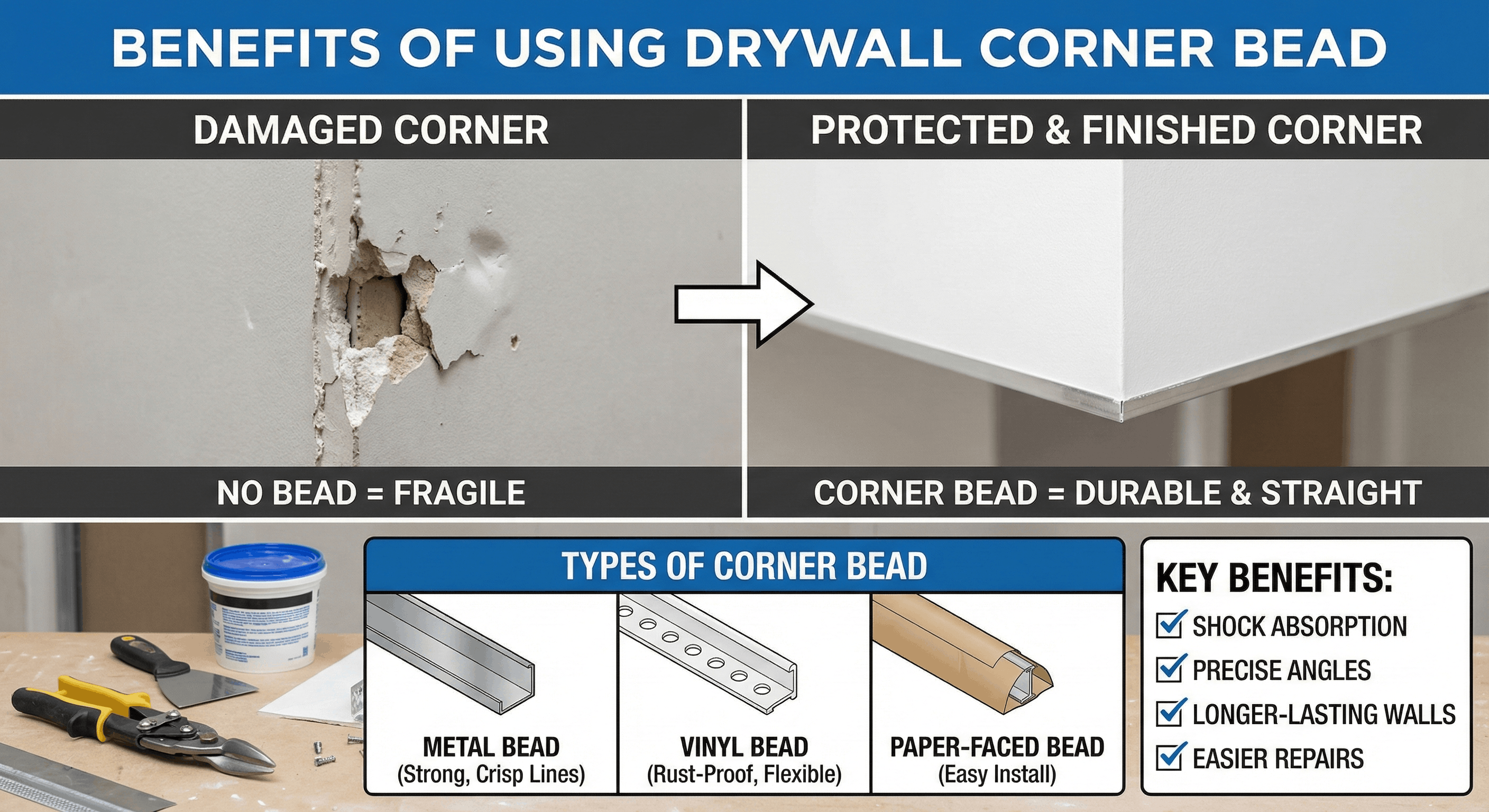 Top Benefits of Drywall Corner Bead: Durable Finishes - Tread-Ware